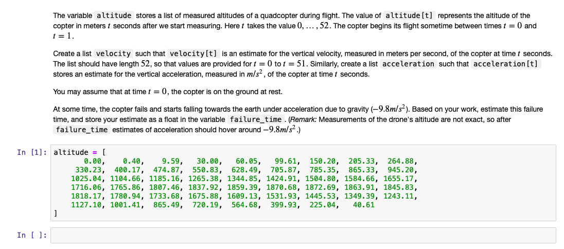 The variable altitude stores a list of measured | Chegg.com
