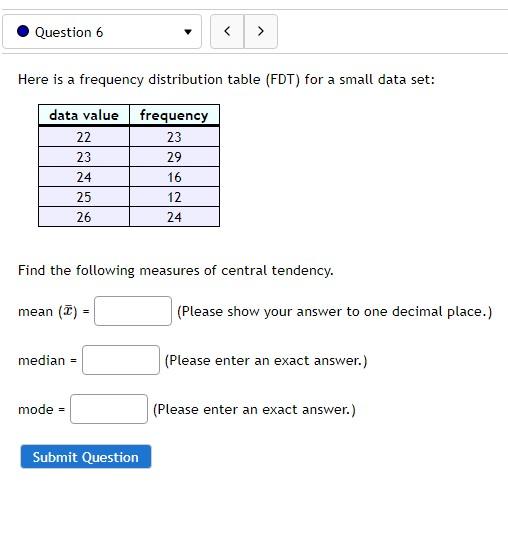 Solved Question 6 > Here is a frequency distribution table | Chegg.com