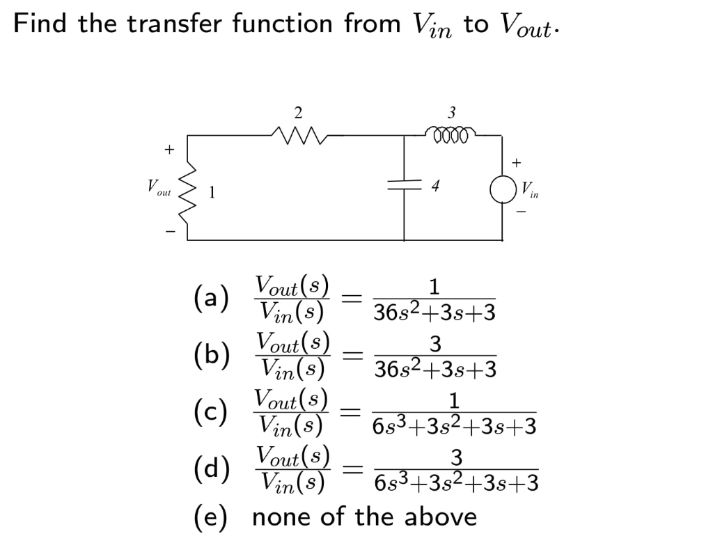Solved Find the transfer function from Vin to Vout. 2 w 3 | Chegg.com