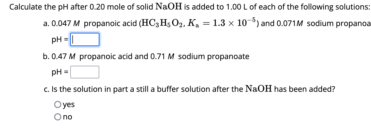Solved Calculate the pH ﻿after 0.20 ﻿mole of solid NaOH is | Chegg.com