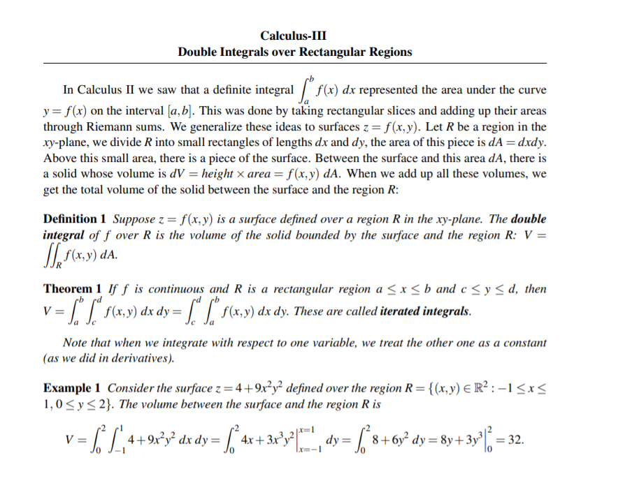 Solved Calculus-III Double Integrals over Rectangular | Chegg.com