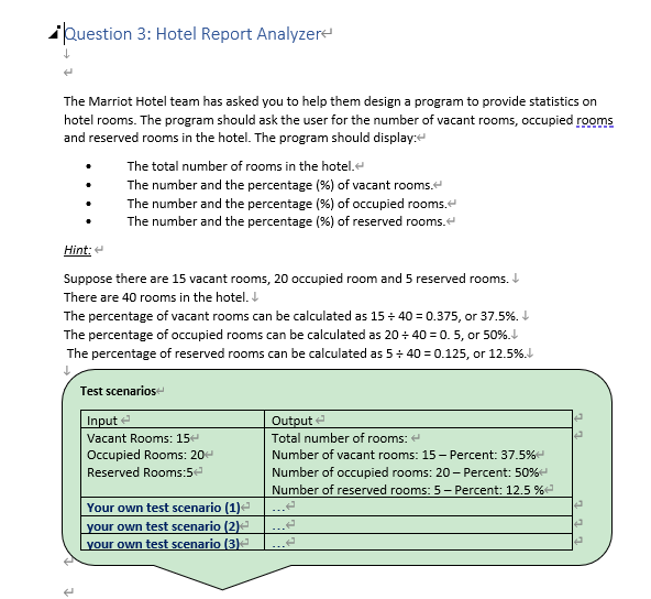 Solved Question 3: Hotel Report Analyzer The Marriot Hotel | Chegg.com