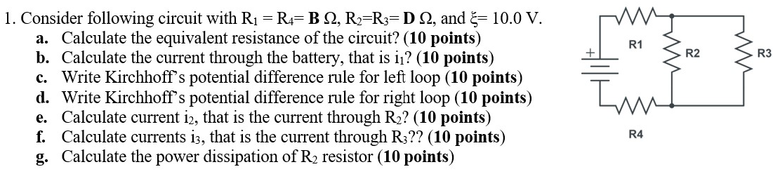 Solved 1. Consider following circuit with R1=R4=BΩ,R2=R3=DΩ, | Chegg.com
