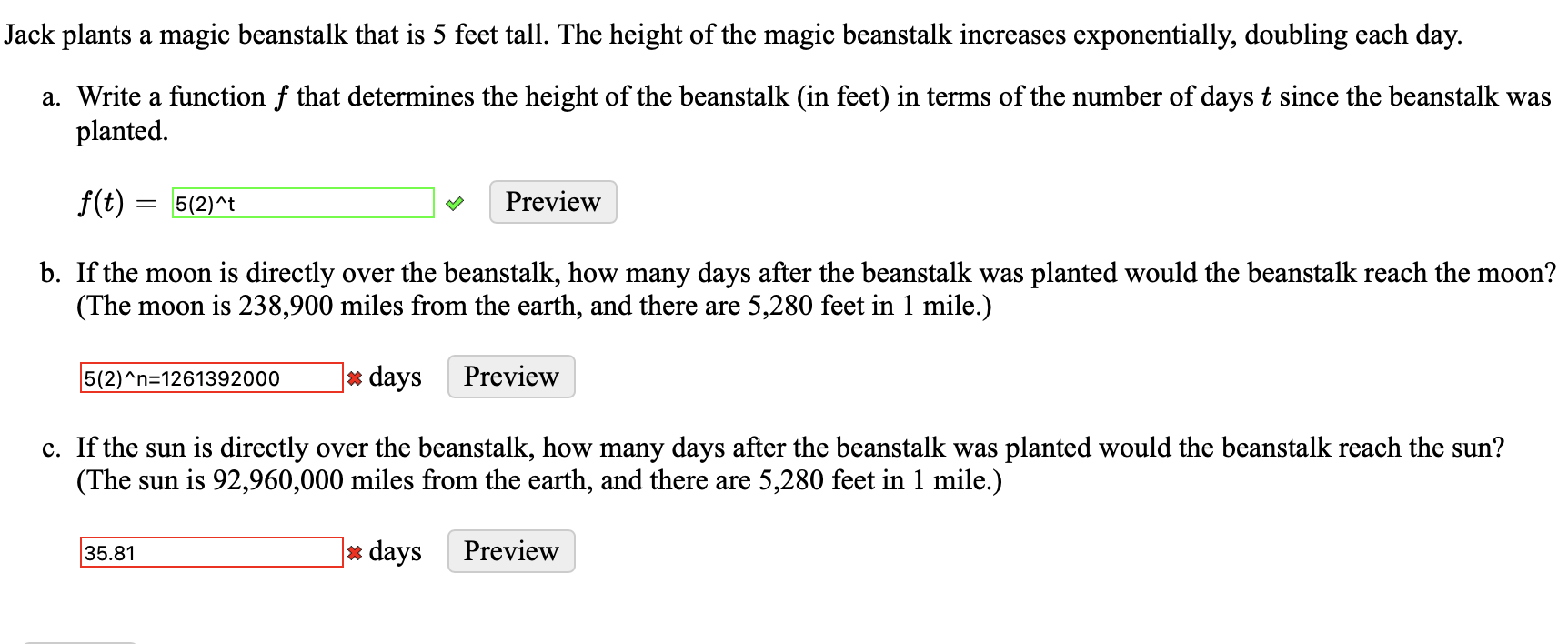 Solved k plants a magic beanstalk that is 5 feet tall. The | Chegg.com