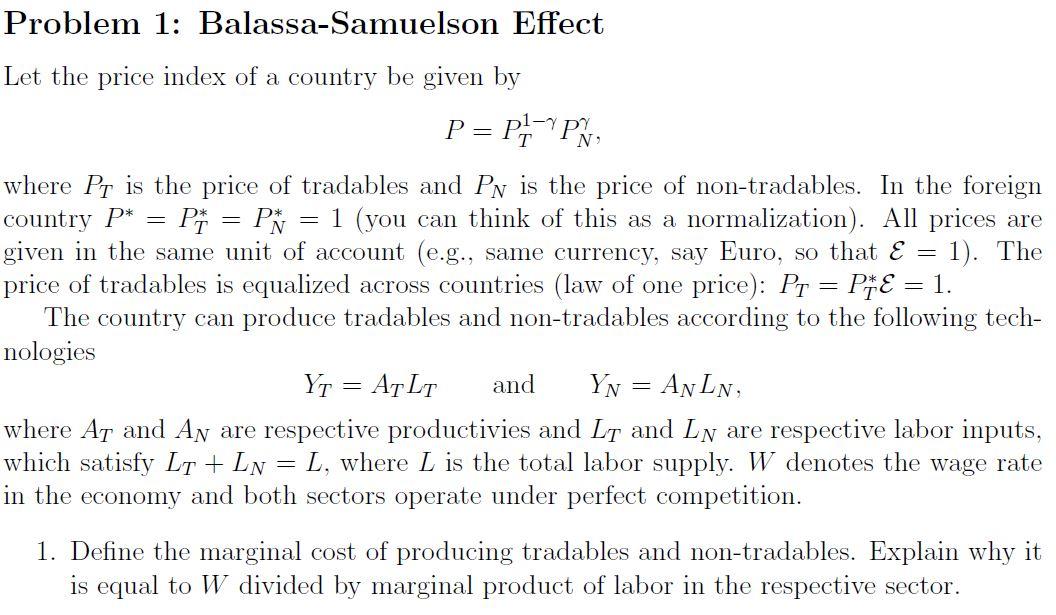 Solved Problem 1: Balassa-Samuelson Effect Let the price | Chegg.com