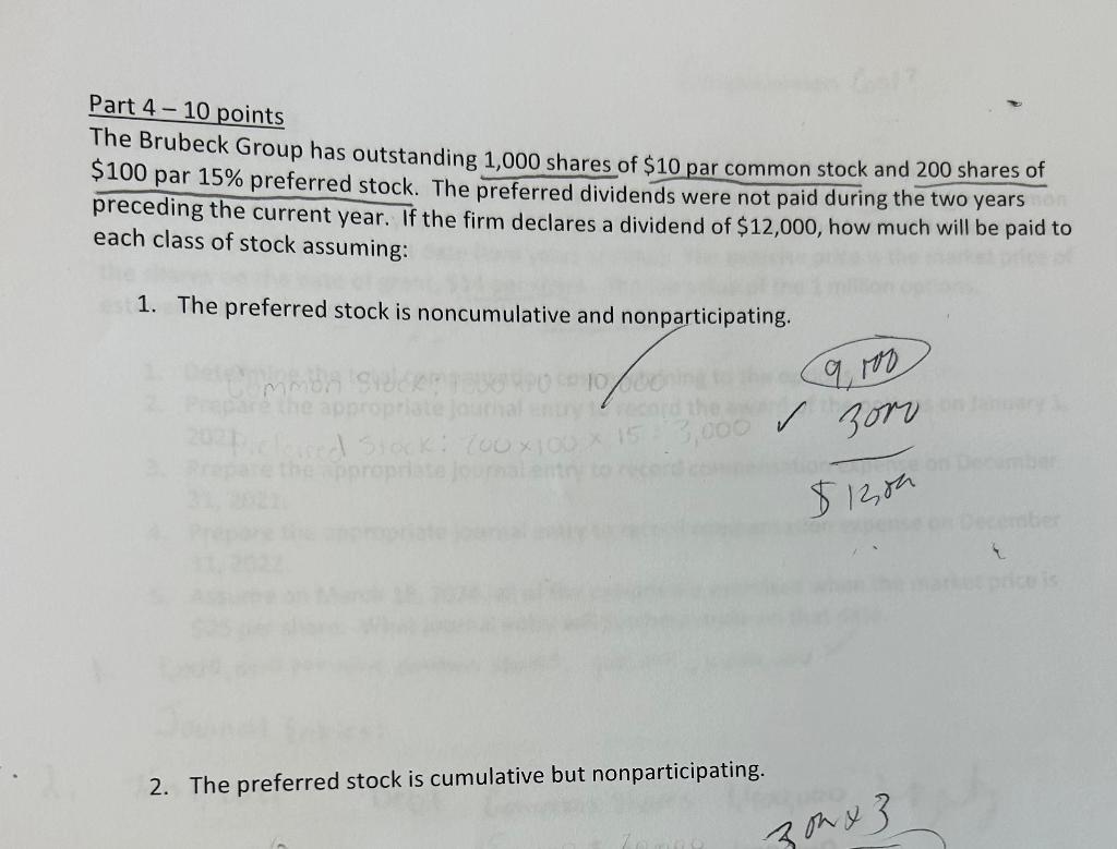 Solved Part 4-10 points The Brubeck Group has outstanding | Chegg.com