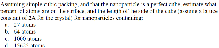 Solved Assuming simple cubic packing, and that the | Chegg.com