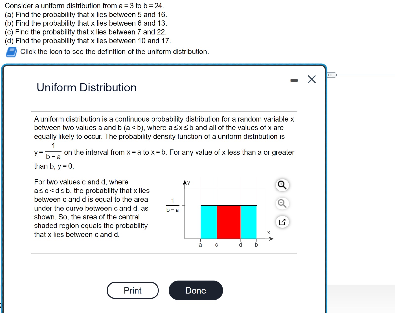 Consider a uniform distribution from a=3 to b=24. (a) | Chegg.com