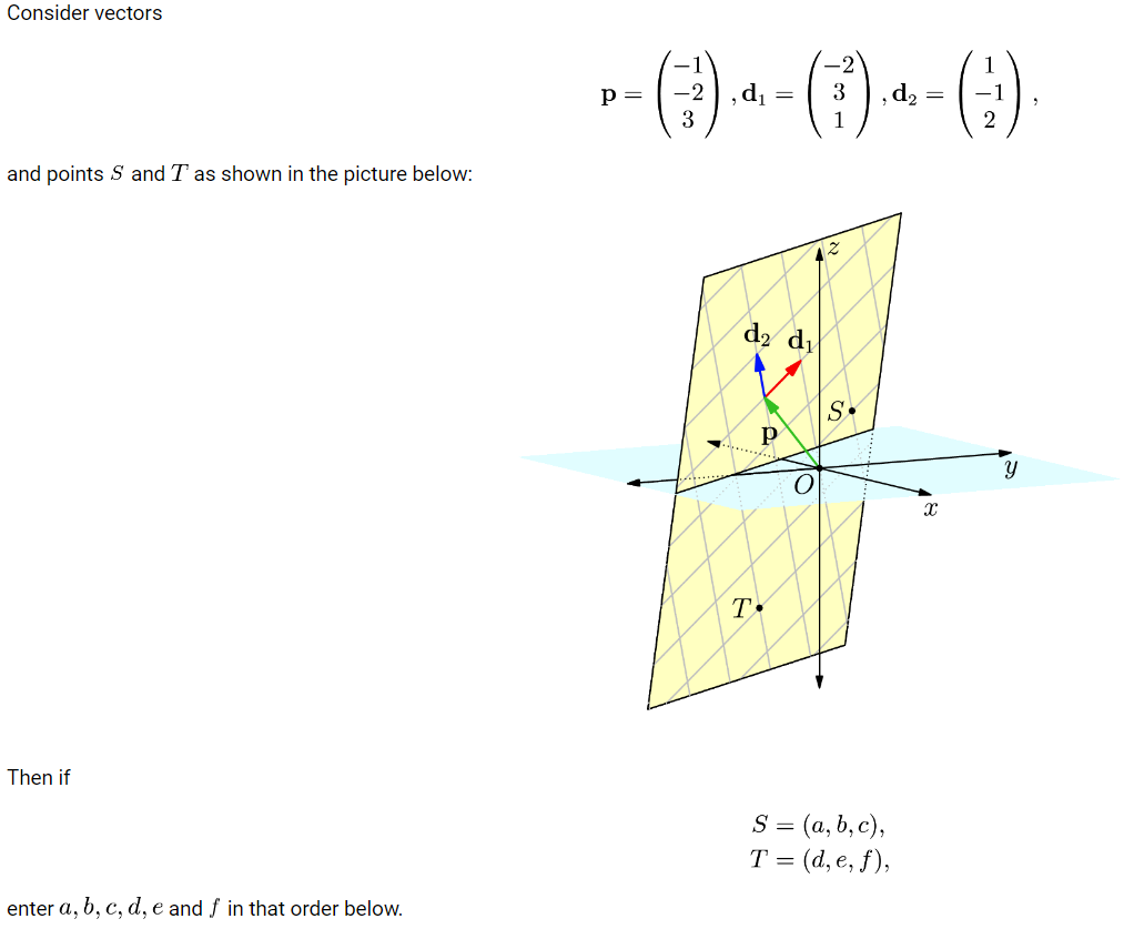 Consider vectors p=⎝⎛−1−23⎠⎞,d1=⎝⎛−231⎠⎞,d2=⎝⎛1−12⎠⎞ | Chegg.com