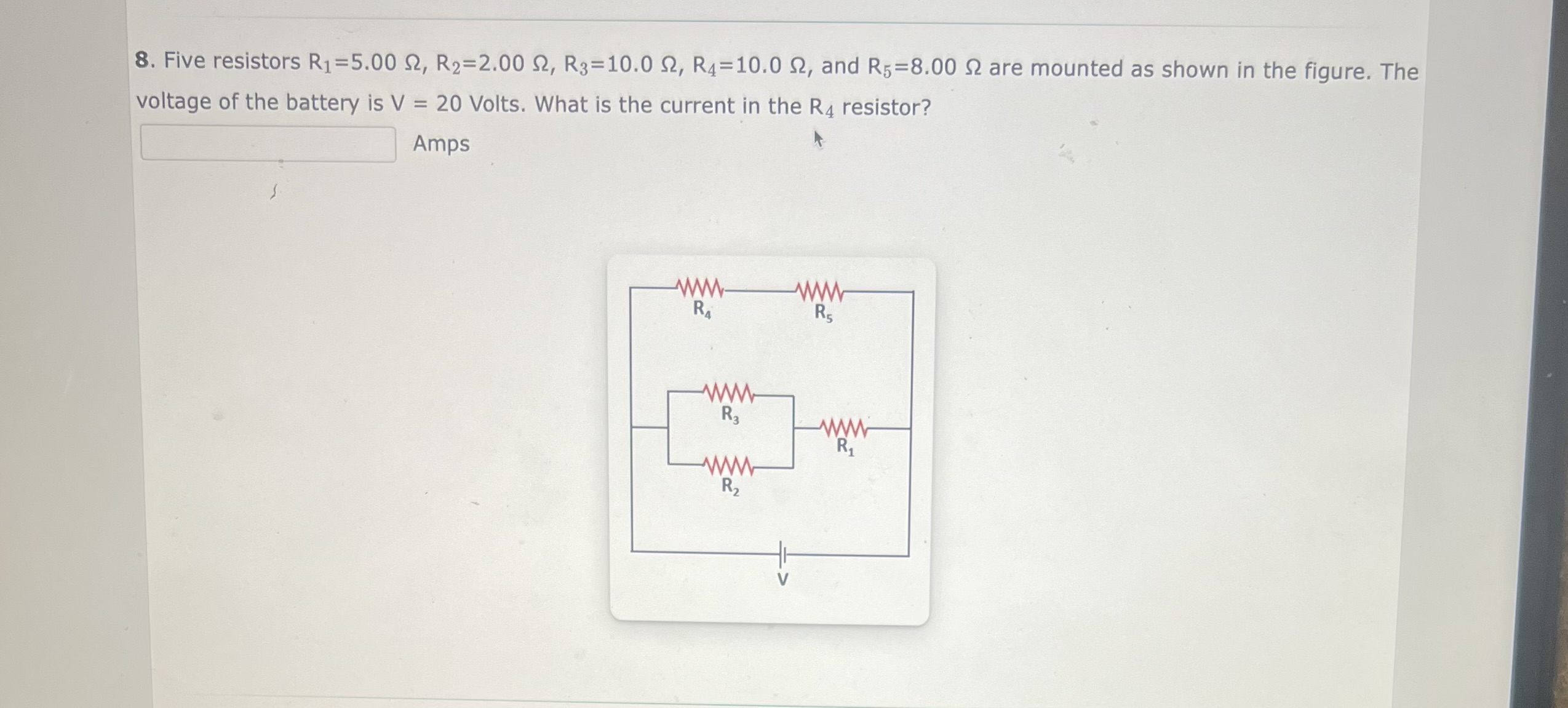 Solved Five resistors R1=5.00Ω,R2=2.00Ω,R3=10.0Ω,R4=10.0Ω, | Chegg.com