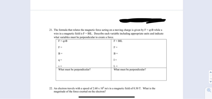 Solved 21. The formula that relates the magnetic force | Chegg.com