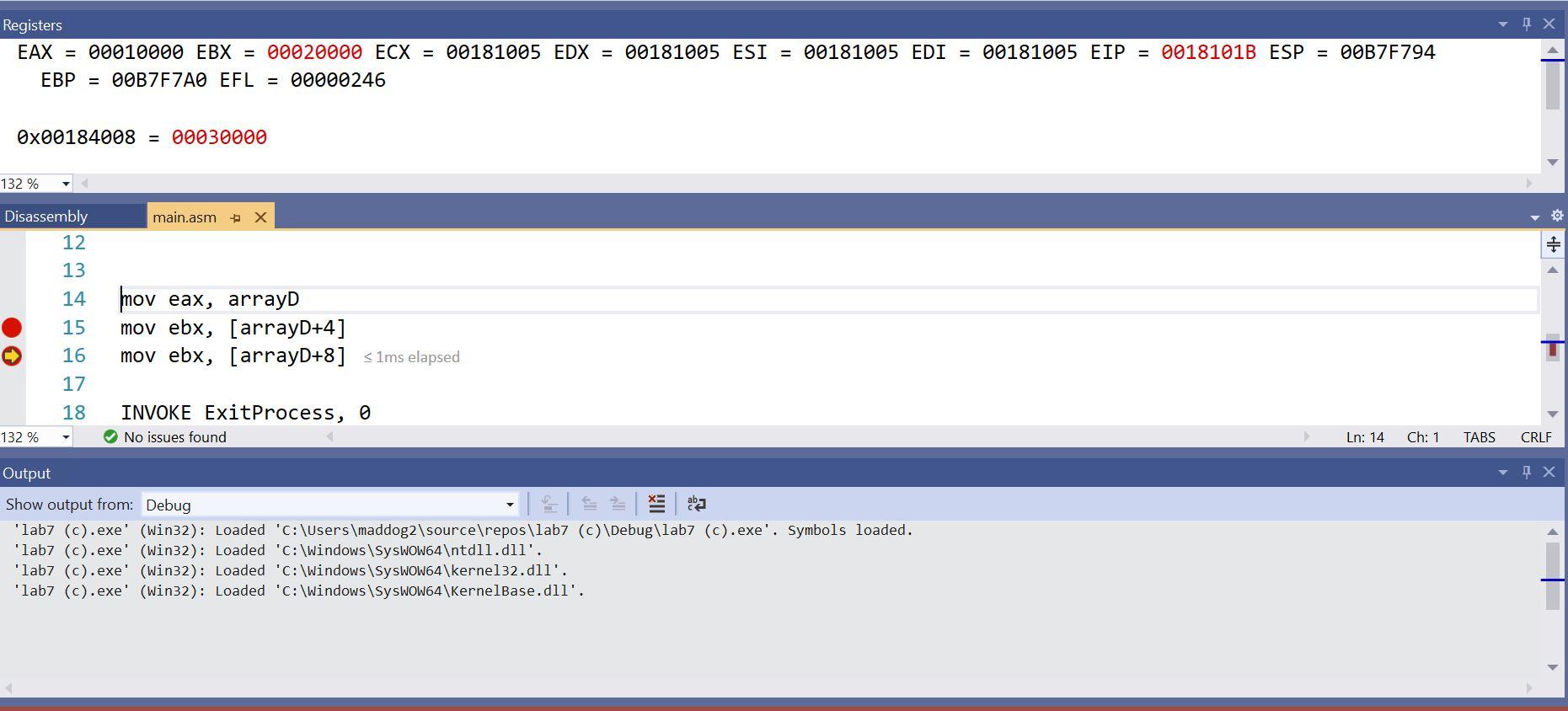 Solved 1 x Registers EAX = 00010000 EBX = 00020000 ECX = | Chegg.com