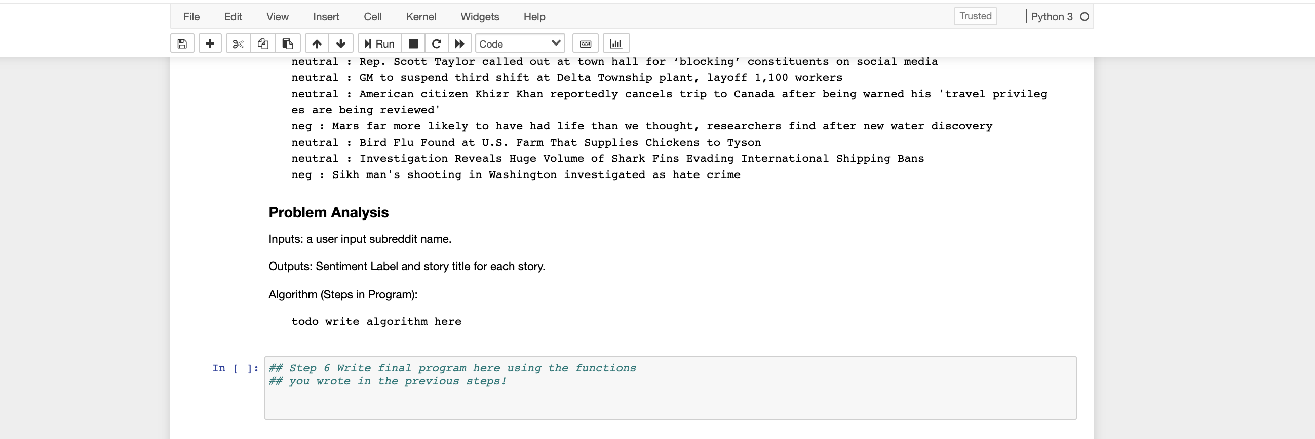File Edit View Insert Cell Kernel Widgets Help 