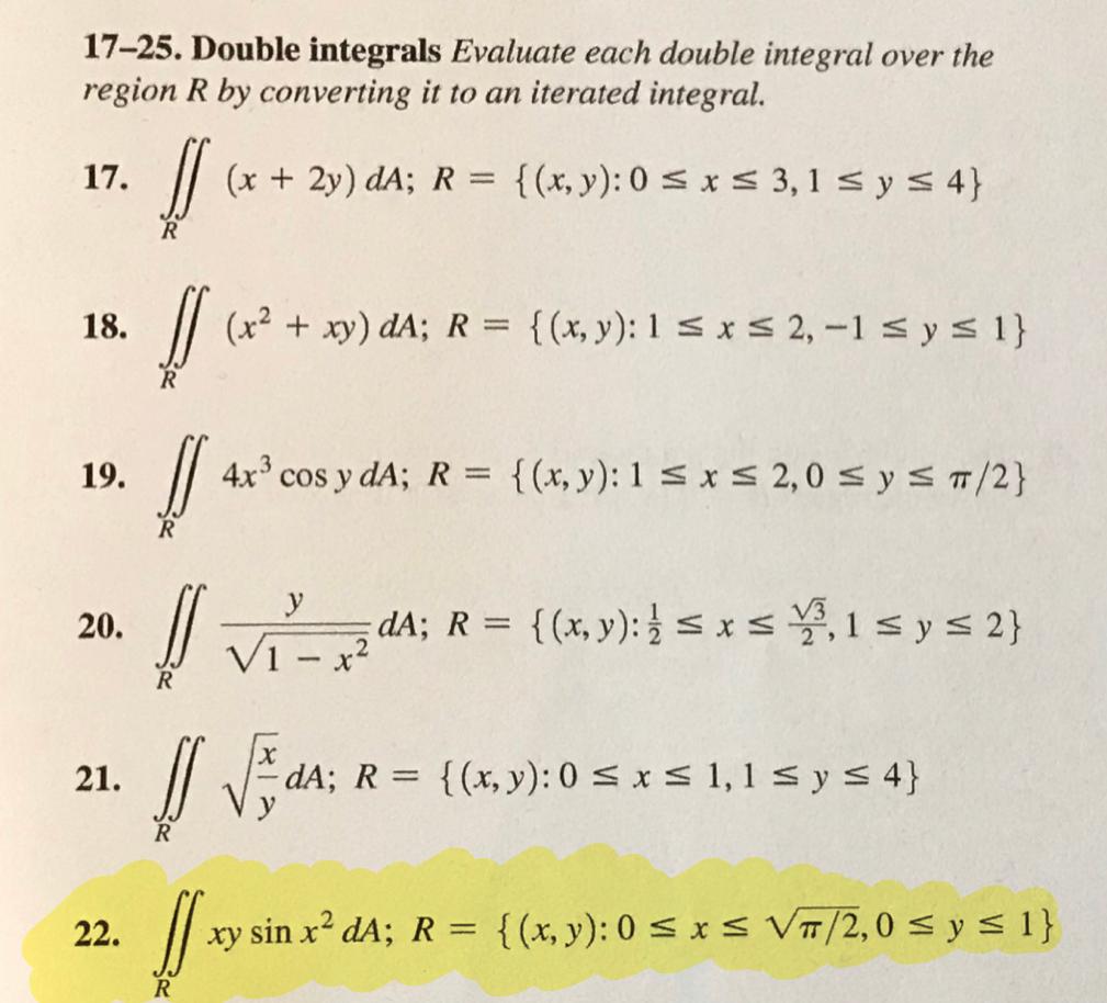 Solved 17-25. Double integrals Evaluate each double integral | Chegg.com