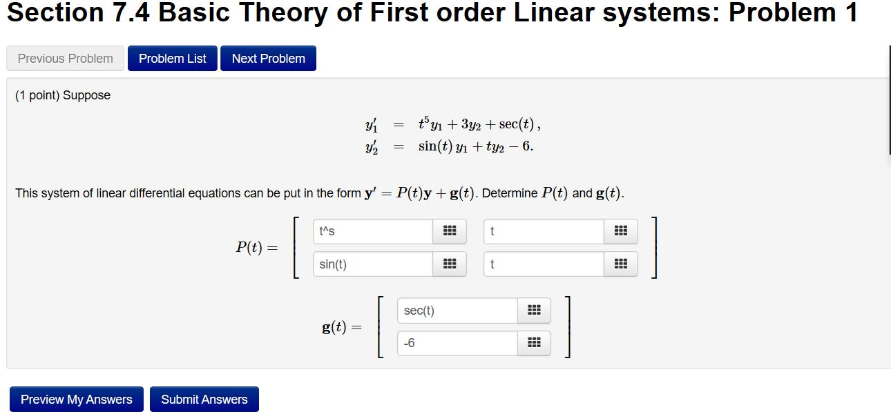 Solved Section 7.4 Basic Theory of First order Linear | Chegg.com