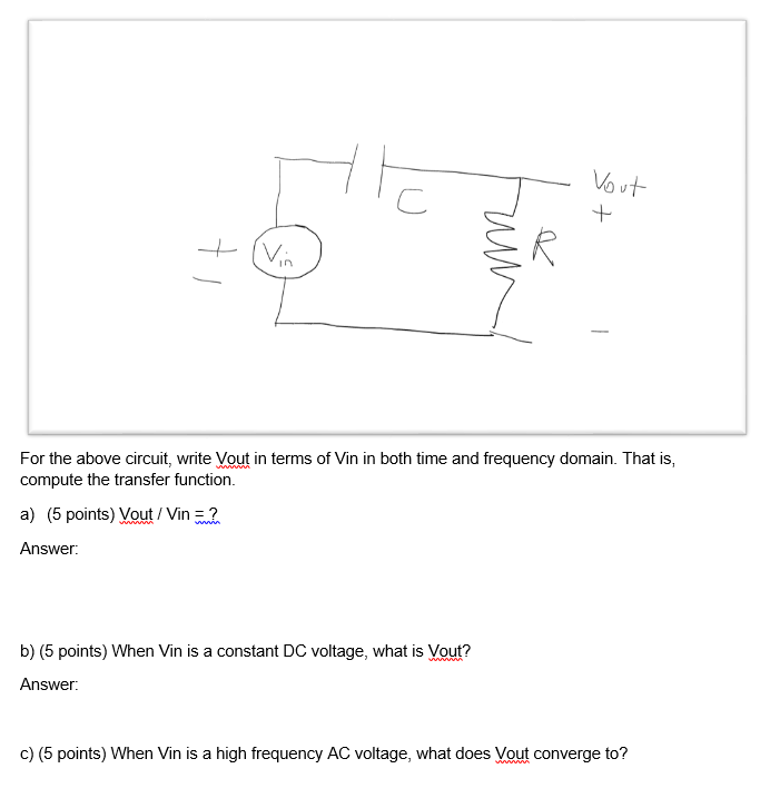 Solved Hle Vout + + Vin un R For the above circuit, write | Chegg.com