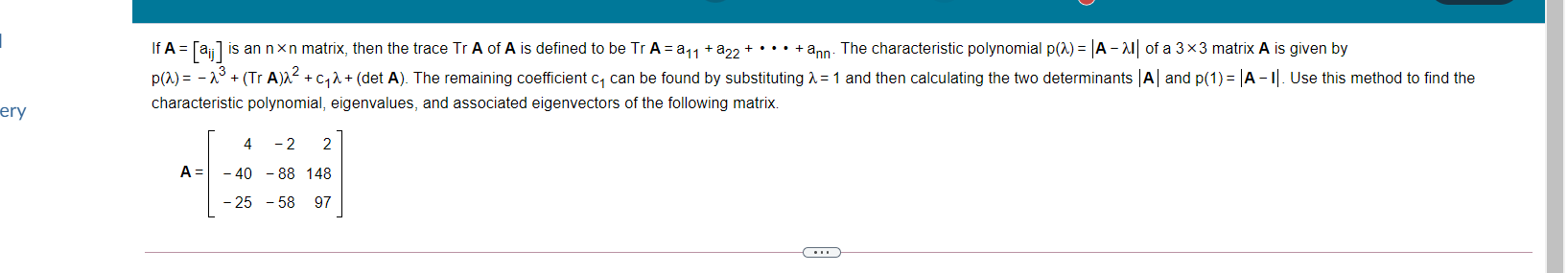 Solved If A = [au] is an nxn matrix, then the trace Tr A of | Chegg.com