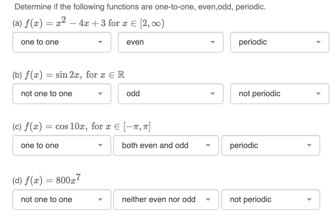 Solved Determine if the following functions are | Chegg.com