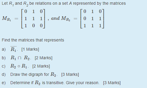 Solved Let R, and R, be relations on a set A represented by | Chegg.com