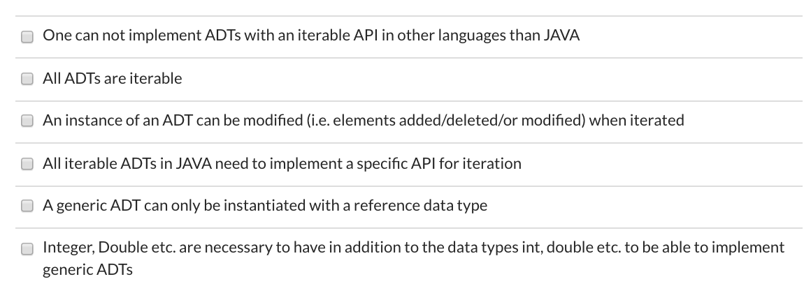 Solved JAVA allows generic and iterable designs of ADTs. The | Chegg.com