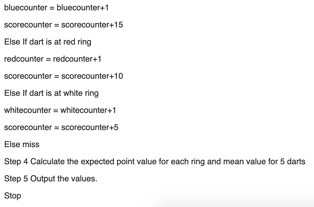 Dart Game Algorithm for dart game: Input: Throwing | Chegg.com