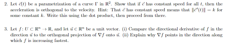 Solved 2. Let c(t) be a parametrization of a curve Γ in R2. | Chegg.com