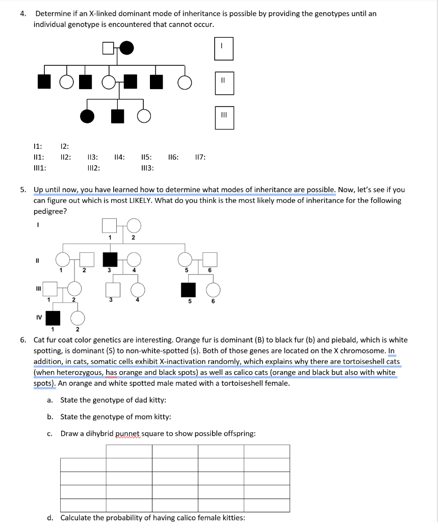 Solved 4. Determine if an X-linked dominant mode of | Chegg.com