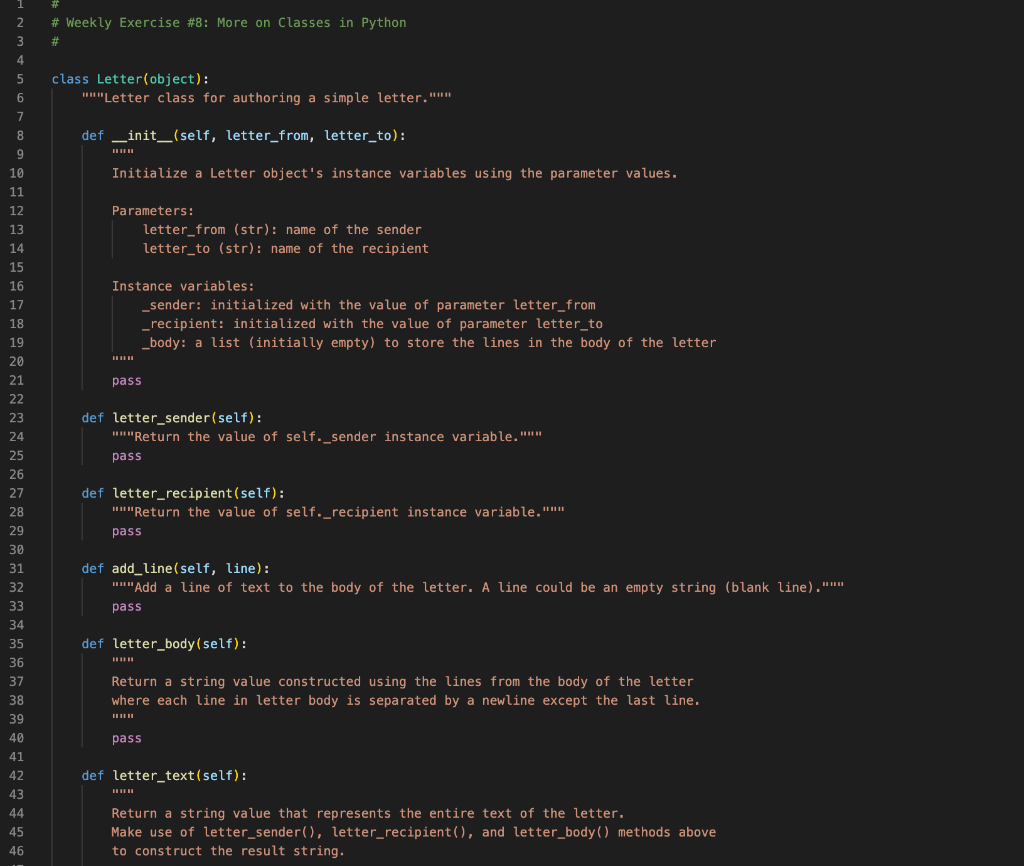Solved - The file WEX-8.py defines a class named Letter. - | Chegg.com