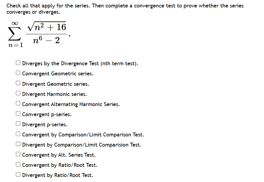 Solved Check all that apply for the series. Then complete a | Chegg.com