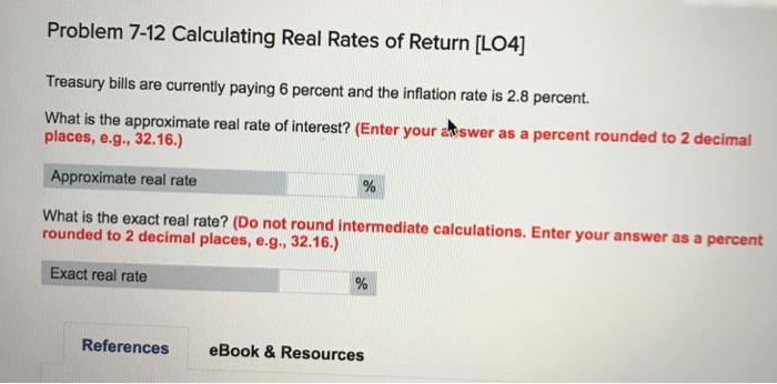 Solved Problem 7-12 Calculating Real Rates of Return [LO4] | Chegg.com