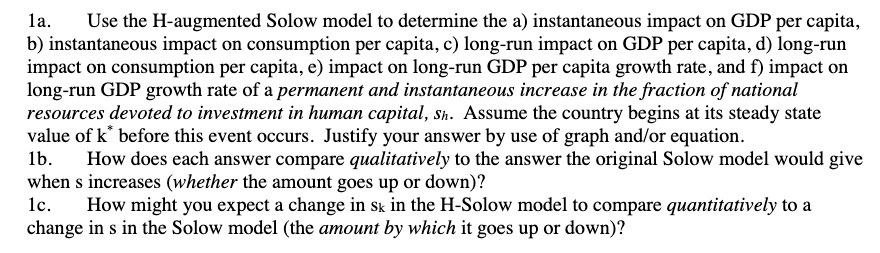 Solved la. Use the H-augmented Solow model to determine the | Chegg.com