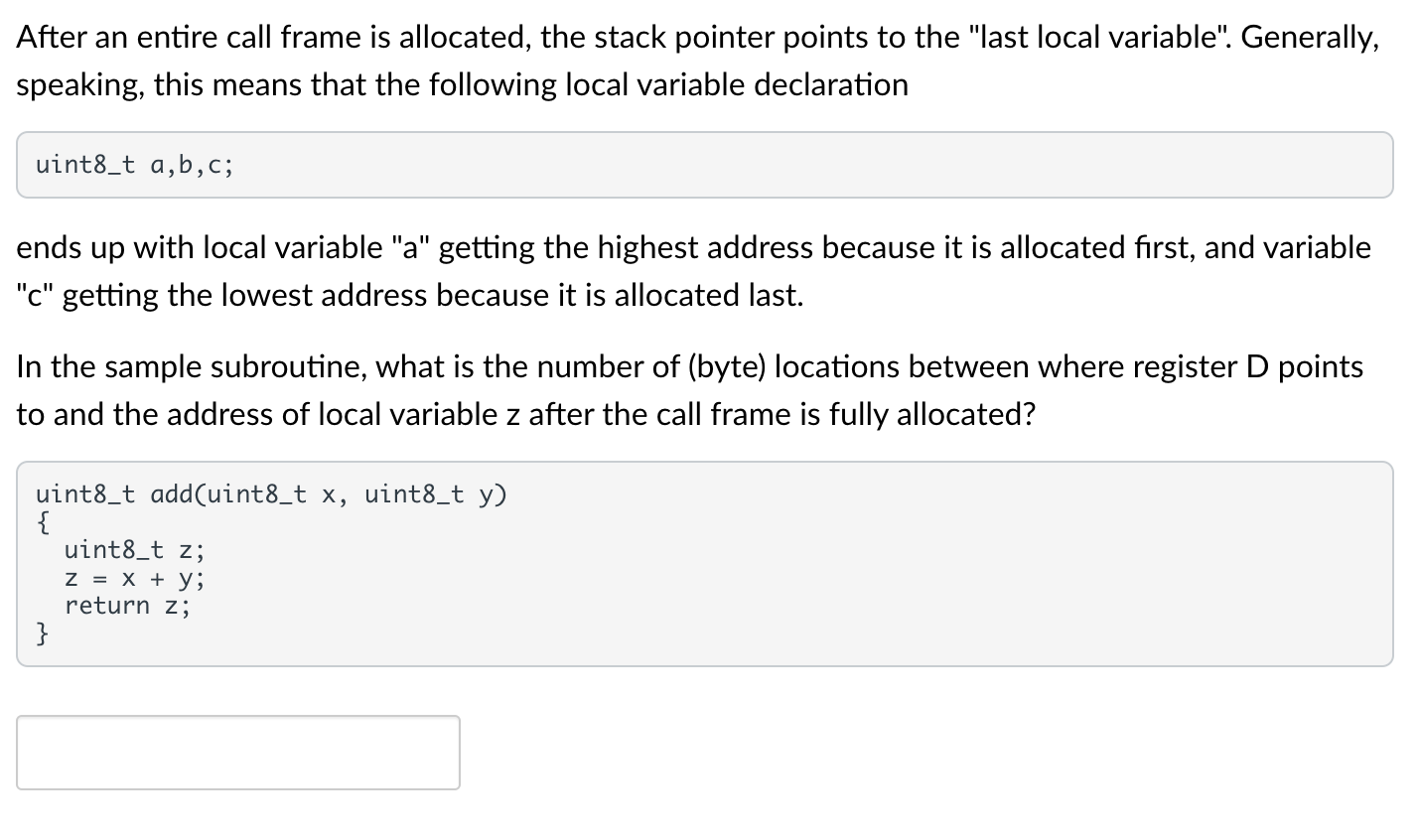Solved After an entire call frame is allocated, the stack | Chegg.com