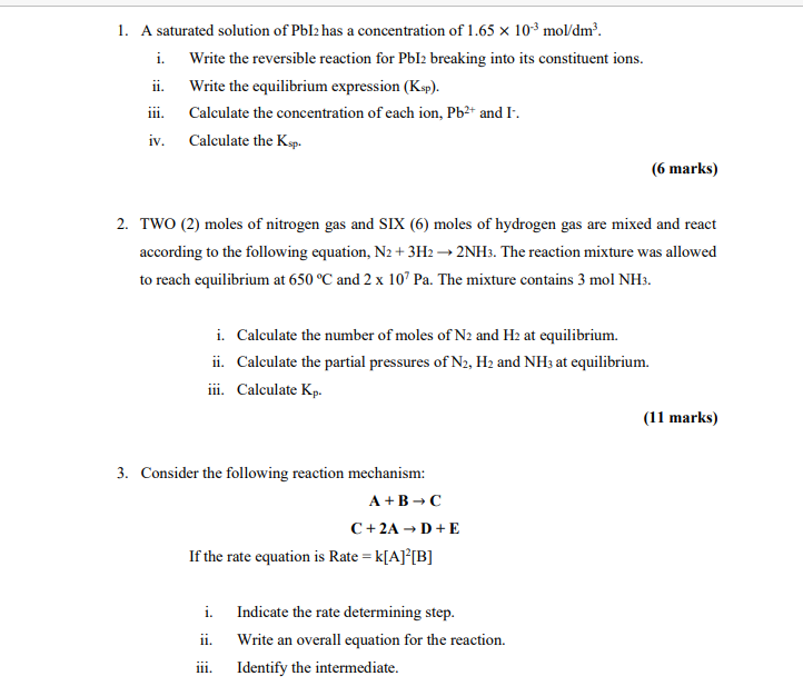 Solved 1. A saturated solution of PbI2 has a concentration | Chegg.com