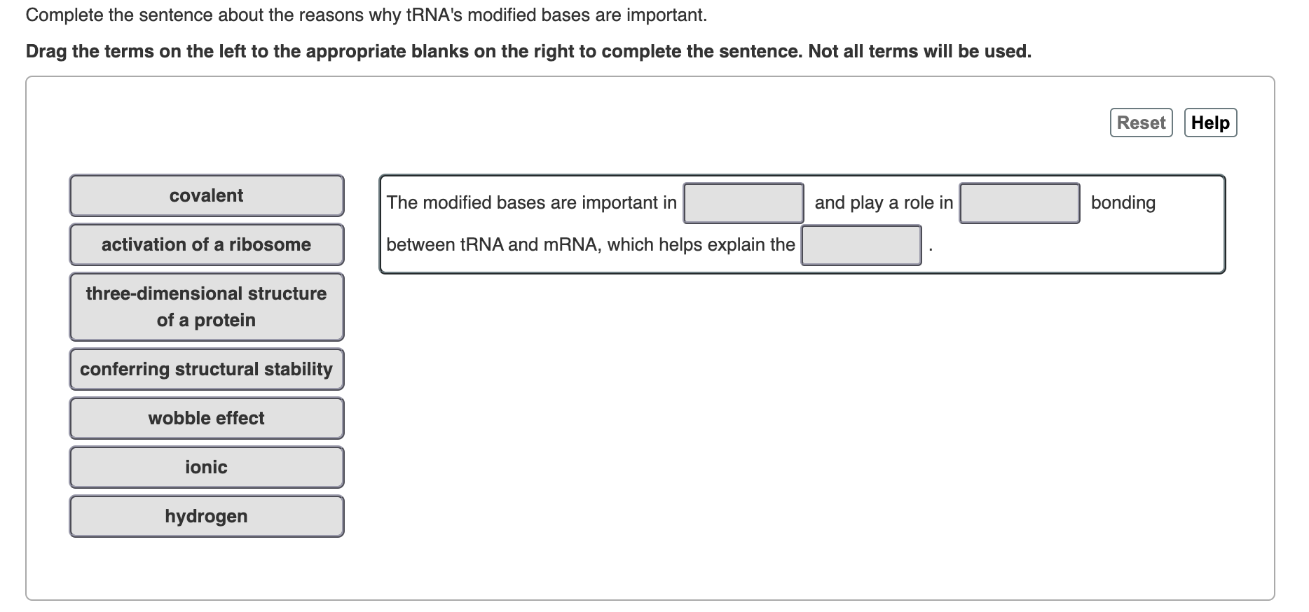 Solved Complete the sentence about the reasons why tRNA's | Chegg.com