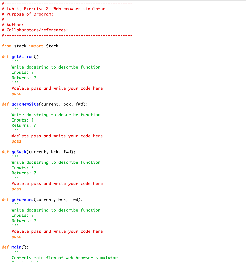 Lab 4, Exercise 2: Web browser simulator | Chegg.com