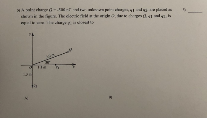 Solved 5) A point charge Q =-500 nC and two unknown point | Chegg.com