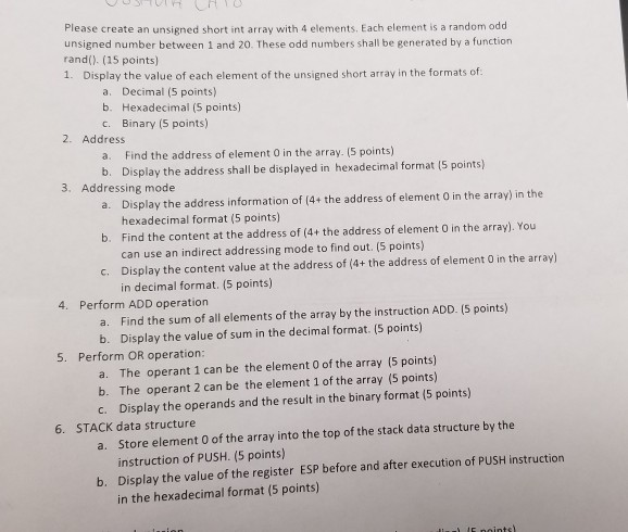 Solved Please create an unsigned short int array with 4 | Chegg.com