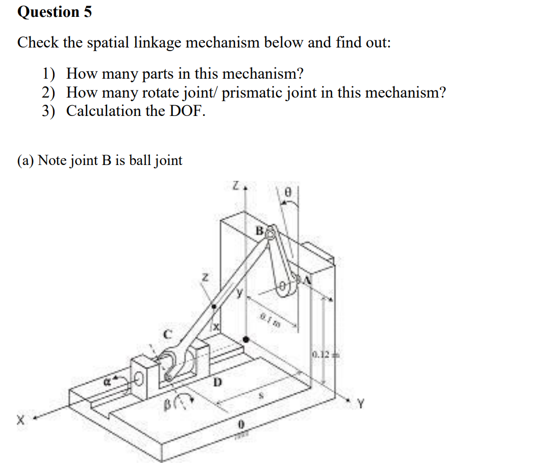 Solved Question 5 Check the spatial linkage mechanism below | Chegg.com