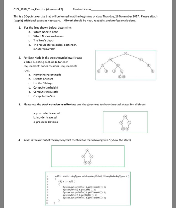 Solved CSCI 2315 Tree Exercise (Homework7) This is a | Chegg.com