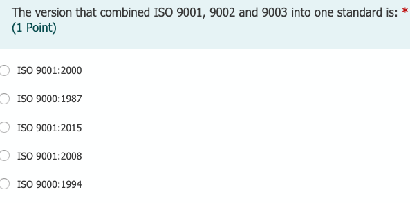 Solved The version that combined ISO 9001, 9002 and 9003 | Chegg.com