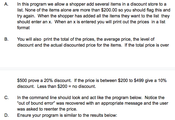 Solved A. In this program we allow a shopper add several | Chegg.com