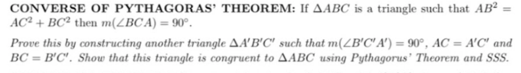 Solved CONVERSE OF PYTHAGORAS' THEOREM: If AABC is a | Chegg.com