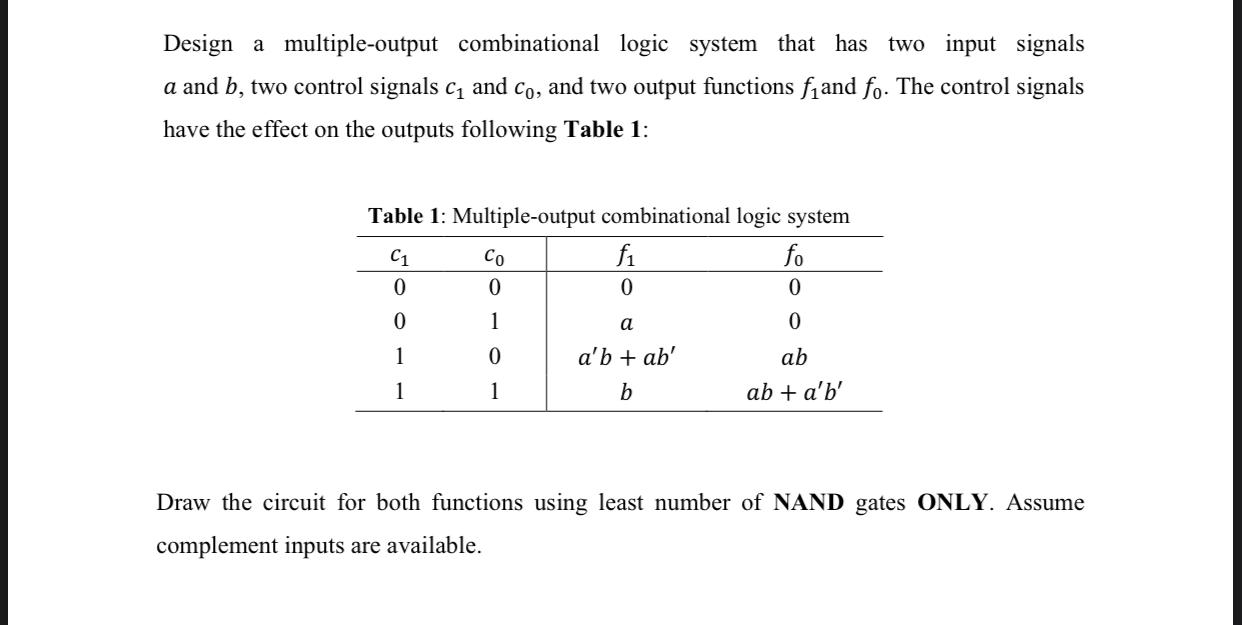 Solved Design a multiple-output combinational logic system | Chegg.com