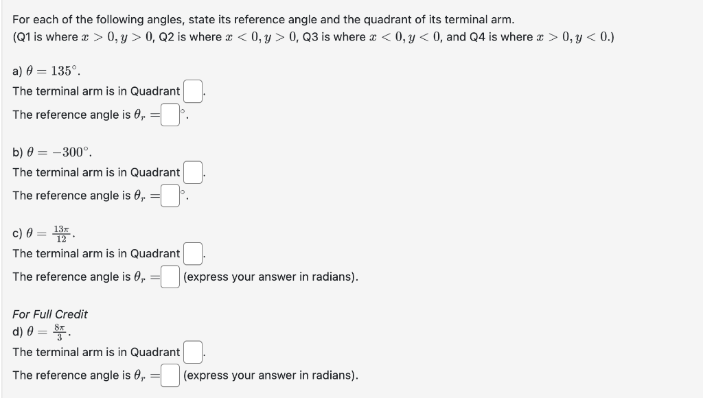 Solved For each of the following angles, state its reference | Chegg.com