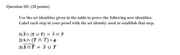 Solved Use the set identities given in the table to prove | Chegg.com
