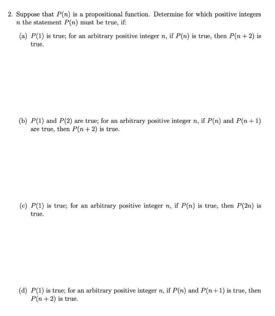 Solved 2. Suppose that P(n) is a propositional function. | Chegg.com