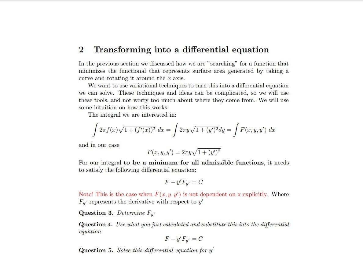 Solved 2 Transforming into a differential equation In the | Chegg.com