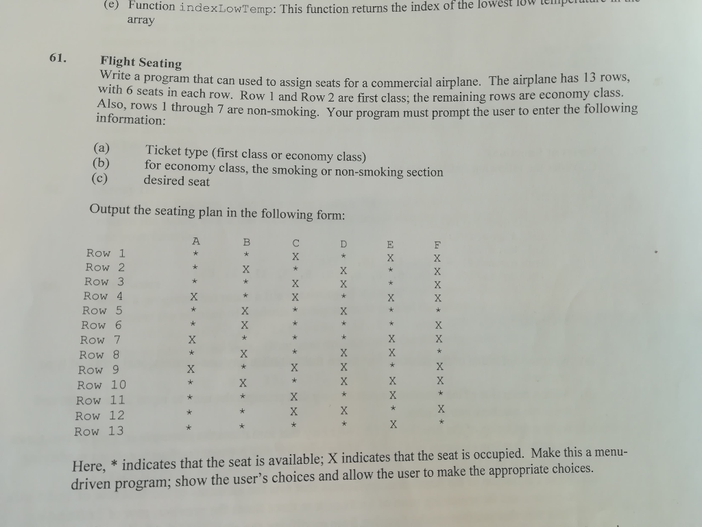 Solved Write a program that can used to assign seats for a | Chegg.com