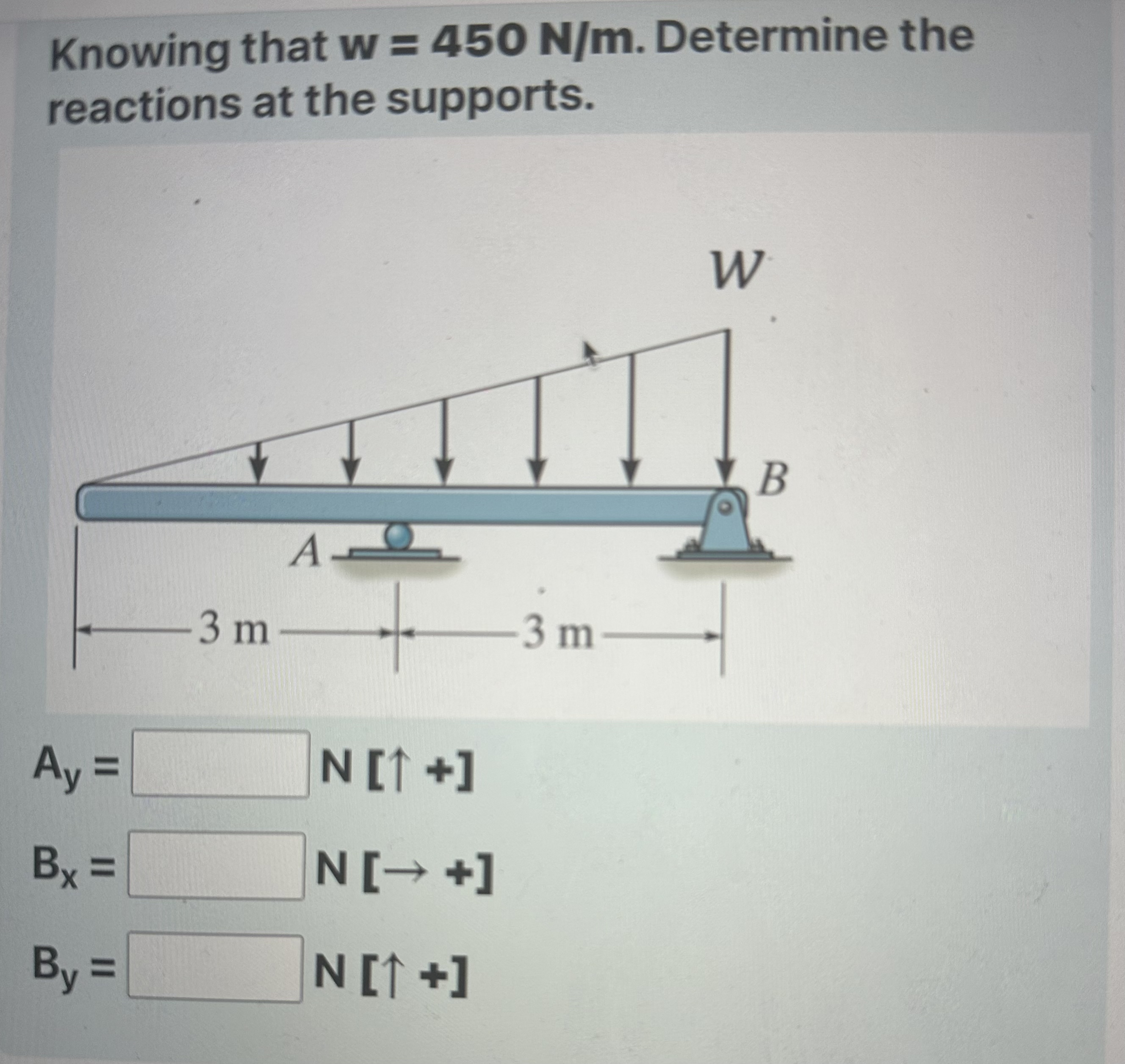 Solved Knowing that w=450N/m. Determine the reactions at the | Chegg.com