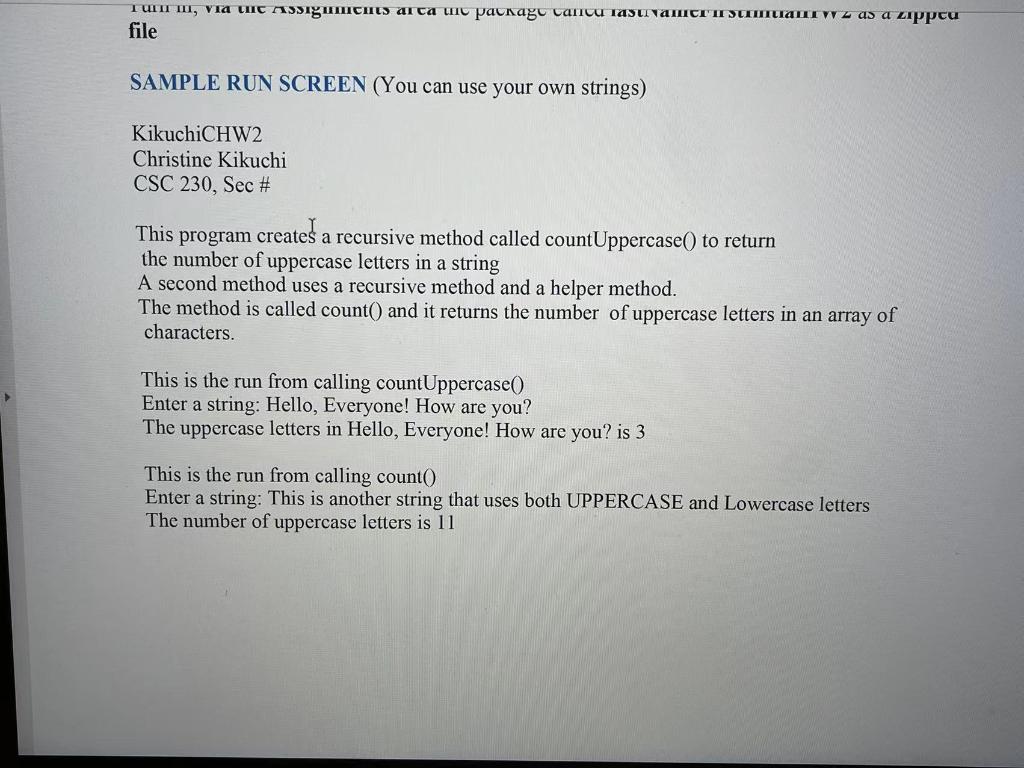Solved Assignment Two Objective: To create recursive methods | Chegg.com